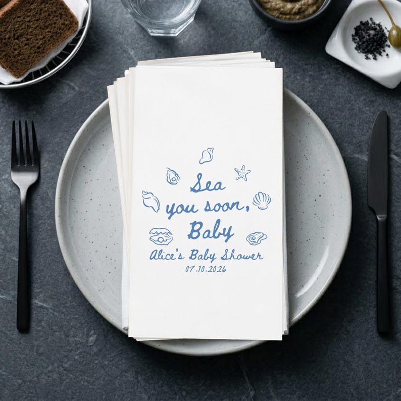 Sea You Soon Baby Shower Napkins, Personalized Coastal Baby Shower ...