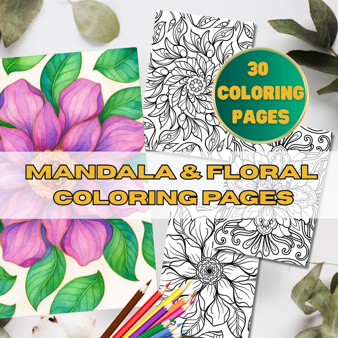 30 Mandala Floral Coloring Pages | Stress Relief Art (digital PDF A4 ...