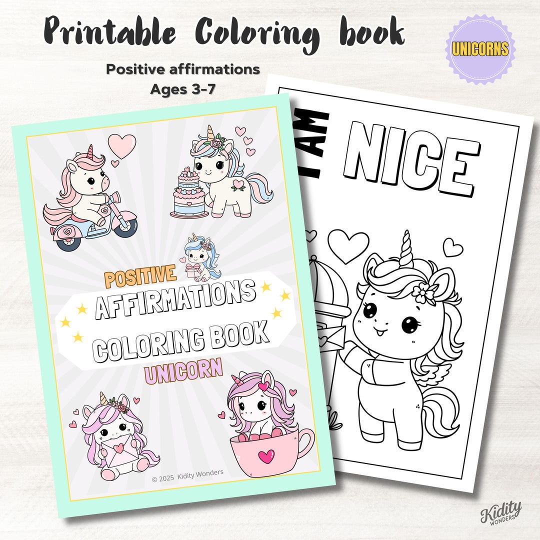 Positive Affirmations Coloring Book for Kids|20 Unicorn Coloring Pages ...