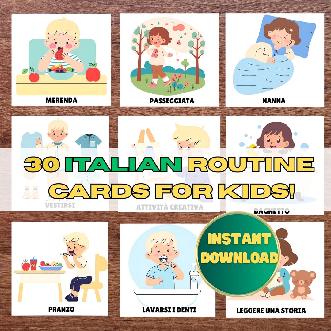 Italian Daily Routine Cards for Kids | Bilingual Montessori (digital ...
