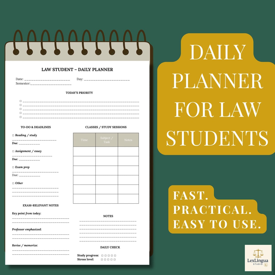 Law Student Daily Planner PDF | Legal Study Planner | Minimalist Law ...