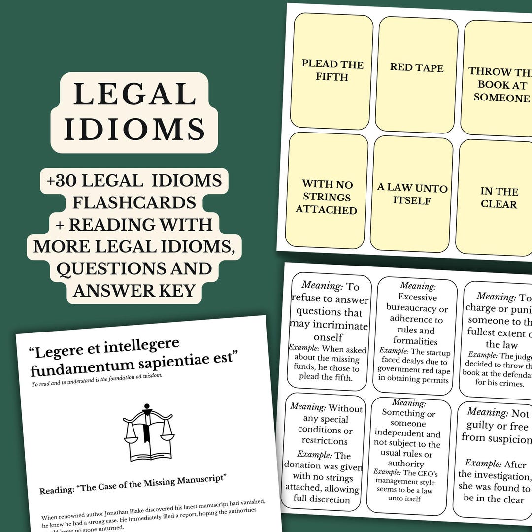 Legal English Idioms Flashcards & Study Kit – 30 Cards + Reading + Quiz ...