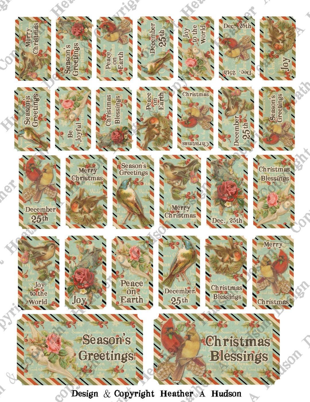 Birds Merry Christmas Cardinal Postcards Antique Victorian Traditional ...