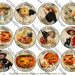 Vintage Halloween Circle Cupcake Topper Cream Witch Pumpkin Cute ...