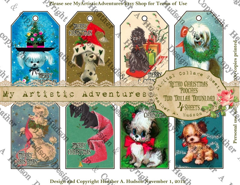 2 Dollar Download Vintage Retro Christmas Puppies Dogs Pooches Clip Art ...