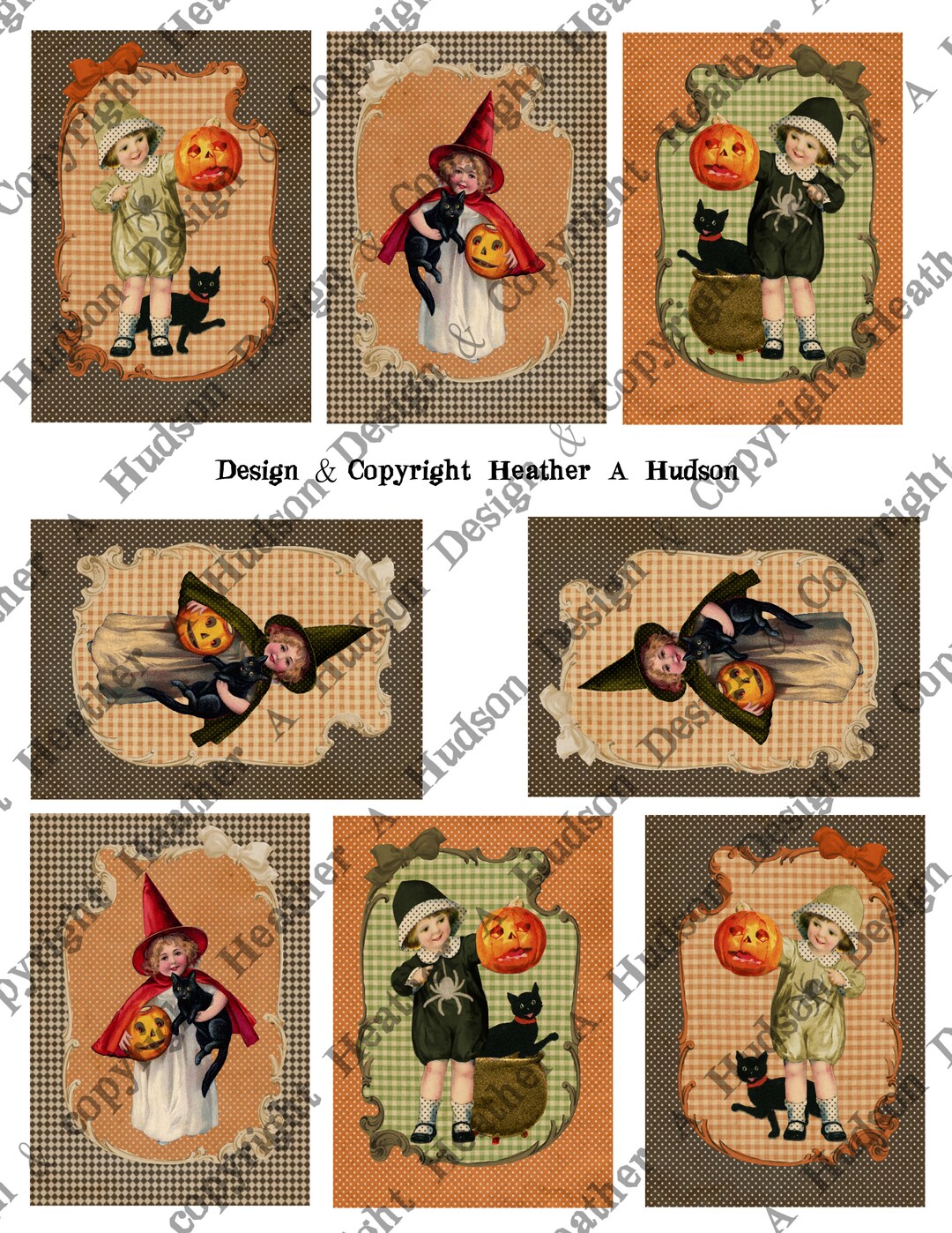 Vintage Halloween Pumpkin Witch Card Front DIY Victorian Digital ...