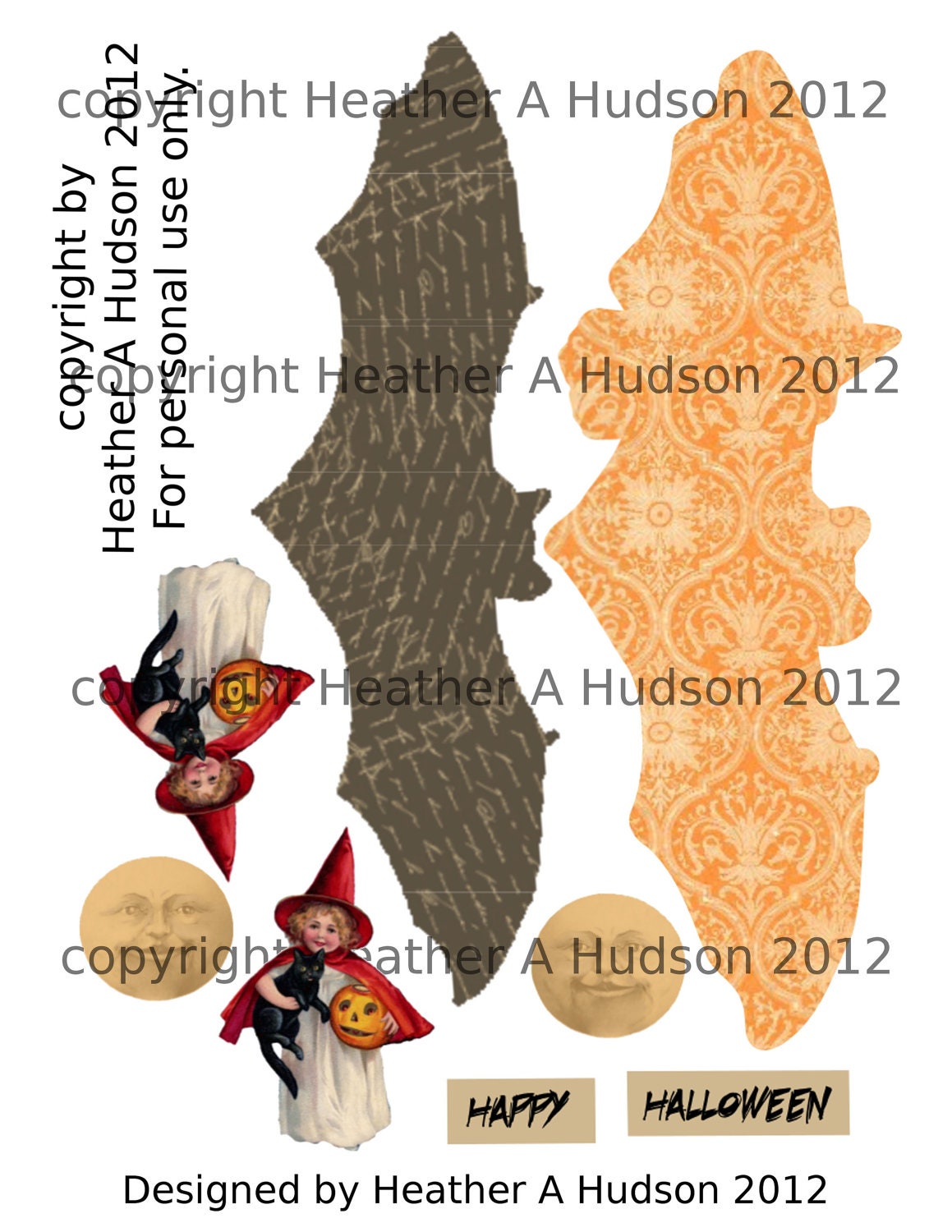 Vintage Halloween Bat Ornament Collage Sheet Digital Images My Artistic ...