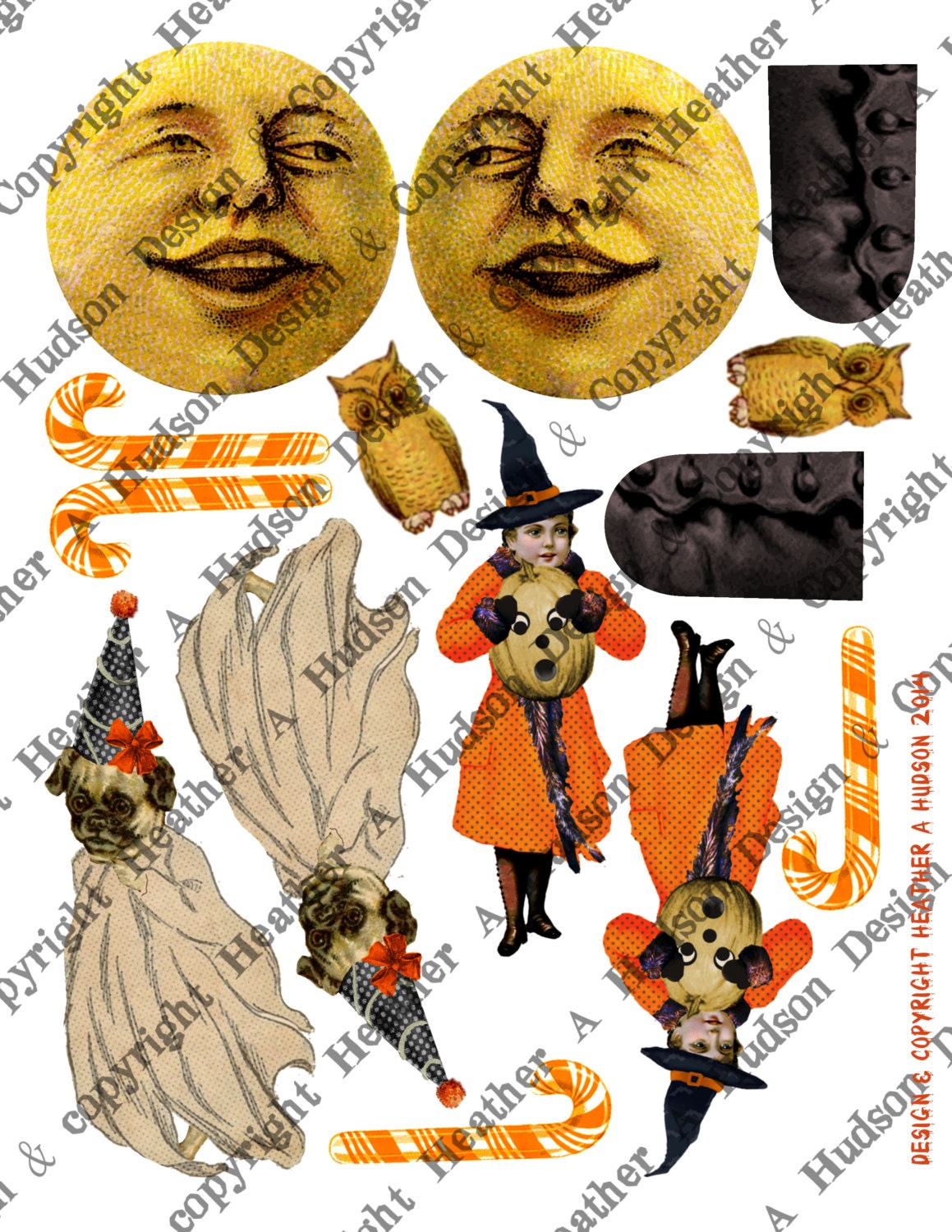 Vintage Halloween Pumpkin Moon Witch Boot Victorian Digital Collage ...