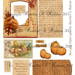 Vintage Thanksgiving Autumn Thankful Tags Give Thanks Pumpkin and Card ...