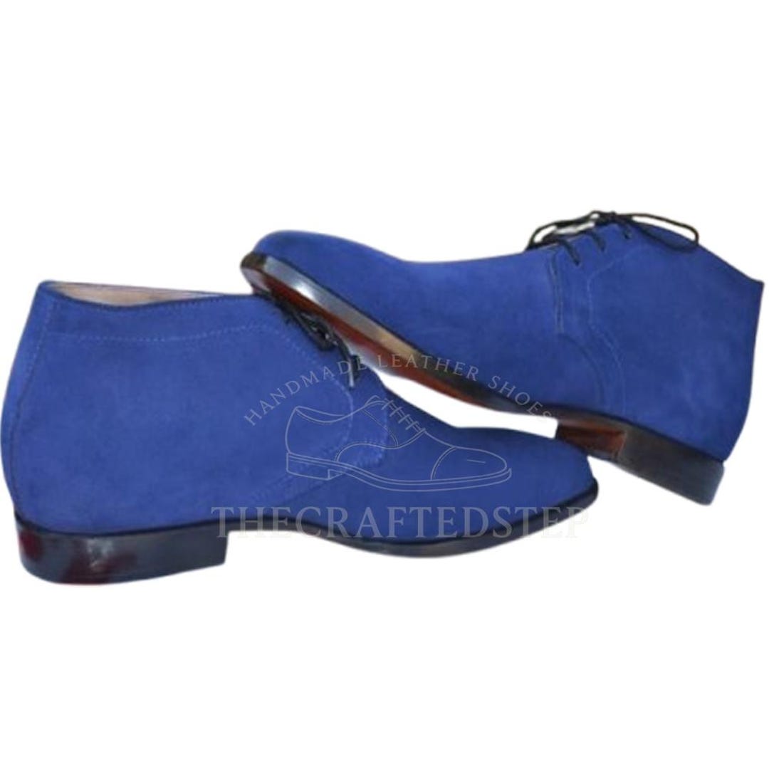 Classic Blue Suede Leather Chukka Boot | Handmade Patina Leather Chukka ...