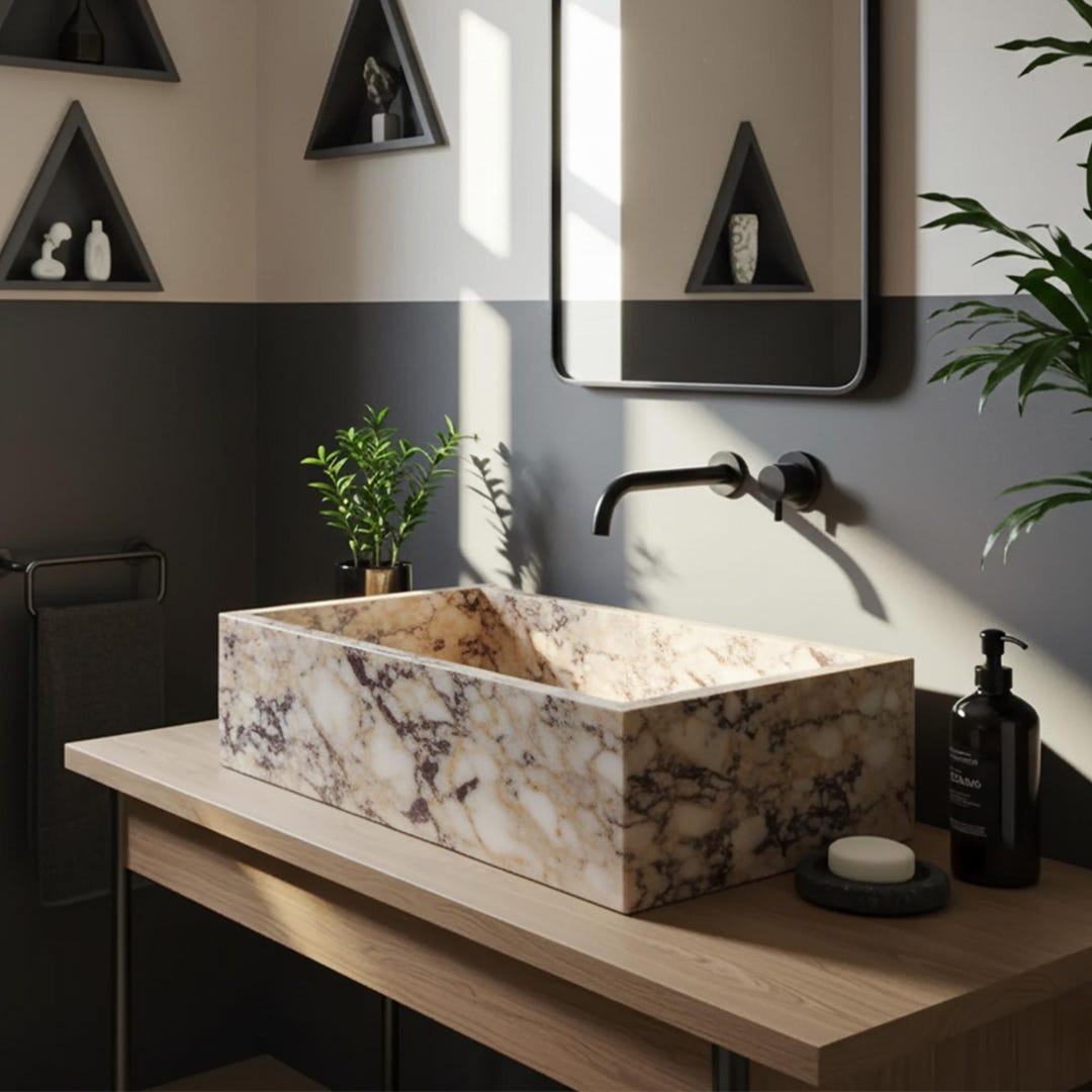 Calacatta Amber Viola Marble Sink, Stone Vessel Sink for Bathroom ...