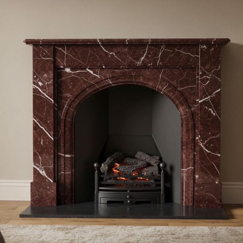 Cherry Marble Fireplace Mantel | Red Marble Mantel Surround | Luxury ...