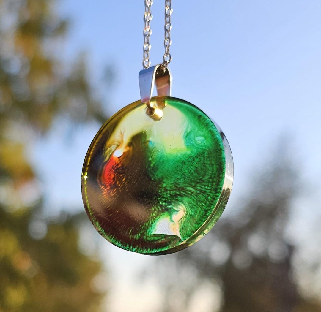 Epoxy Resin Pendant, Mystical, Magical, Handmade, Including Stainless ...