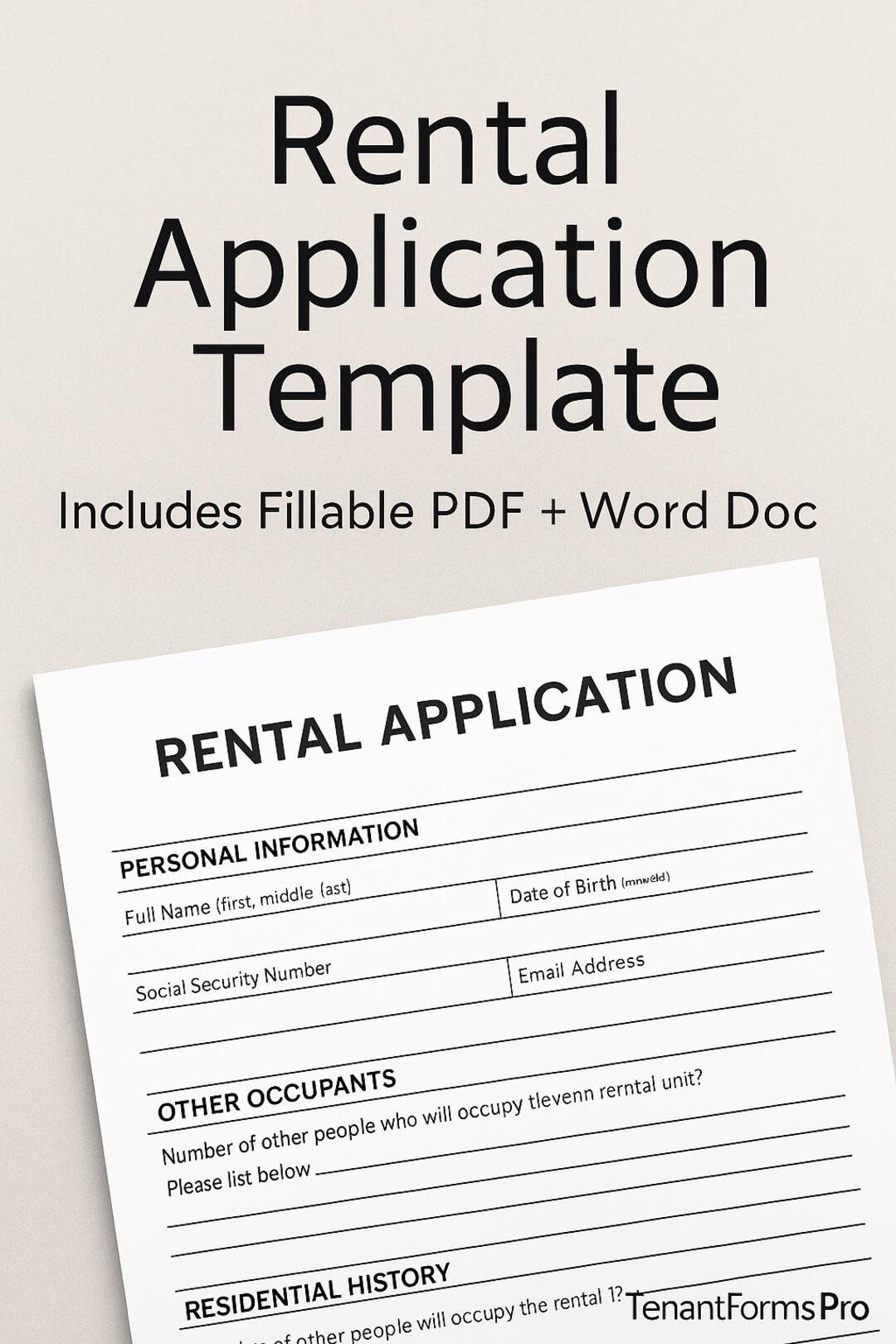 Rental Application Template – Fillable PDF & Word – Landlord Tenant ...