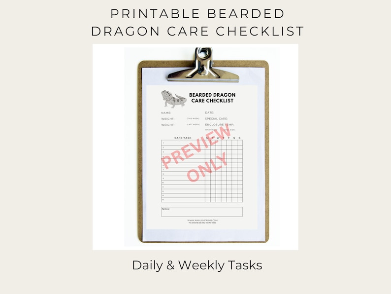 Bearded Dragon Care Checklist – Printable Daily & Weekly Tracker (A4 ...