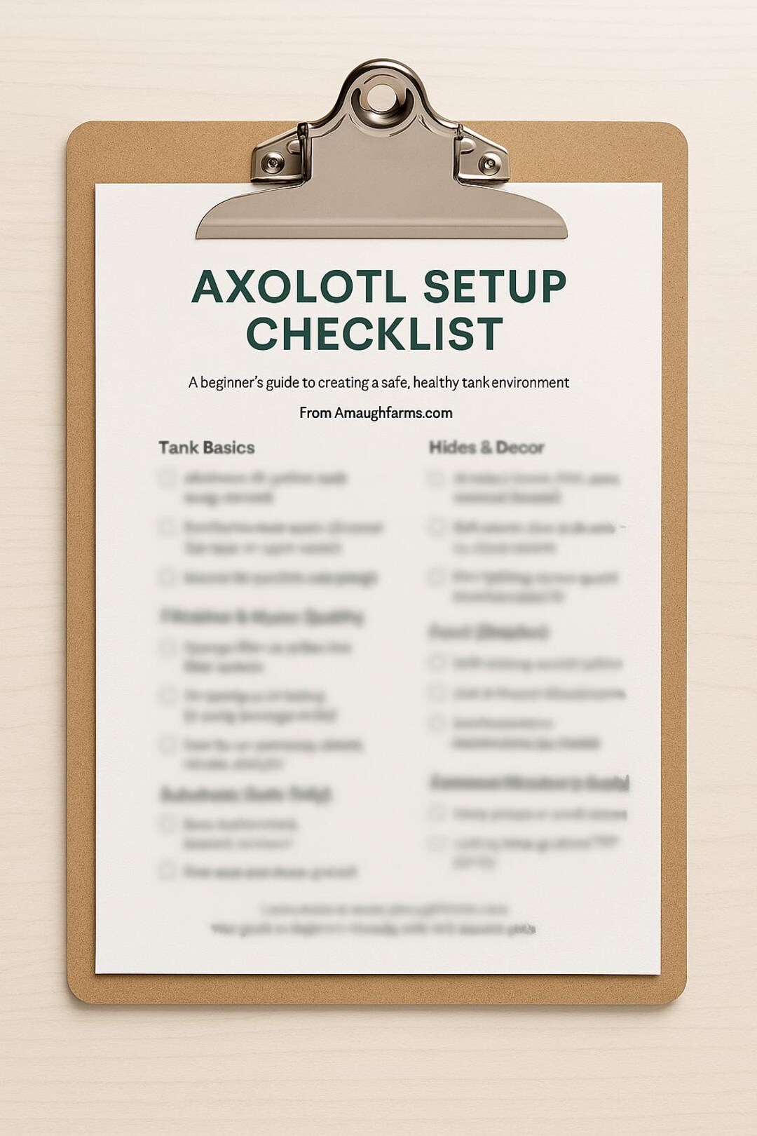 Axolotl Tank Setup Checklist (printable PDF) | Easy Setup Guide for New ...