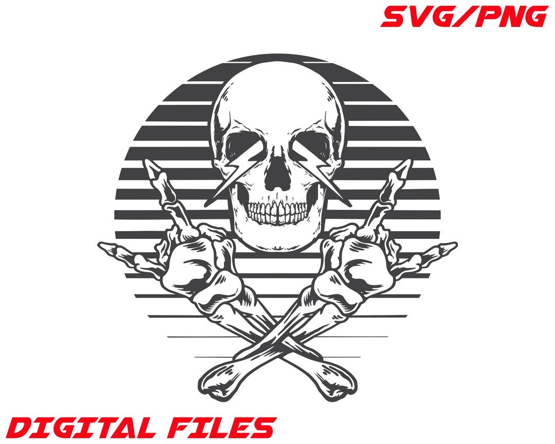 Skull With Crossed Bones Svg - Skull Rock Sign Svg - Skull Rock N Roll ...