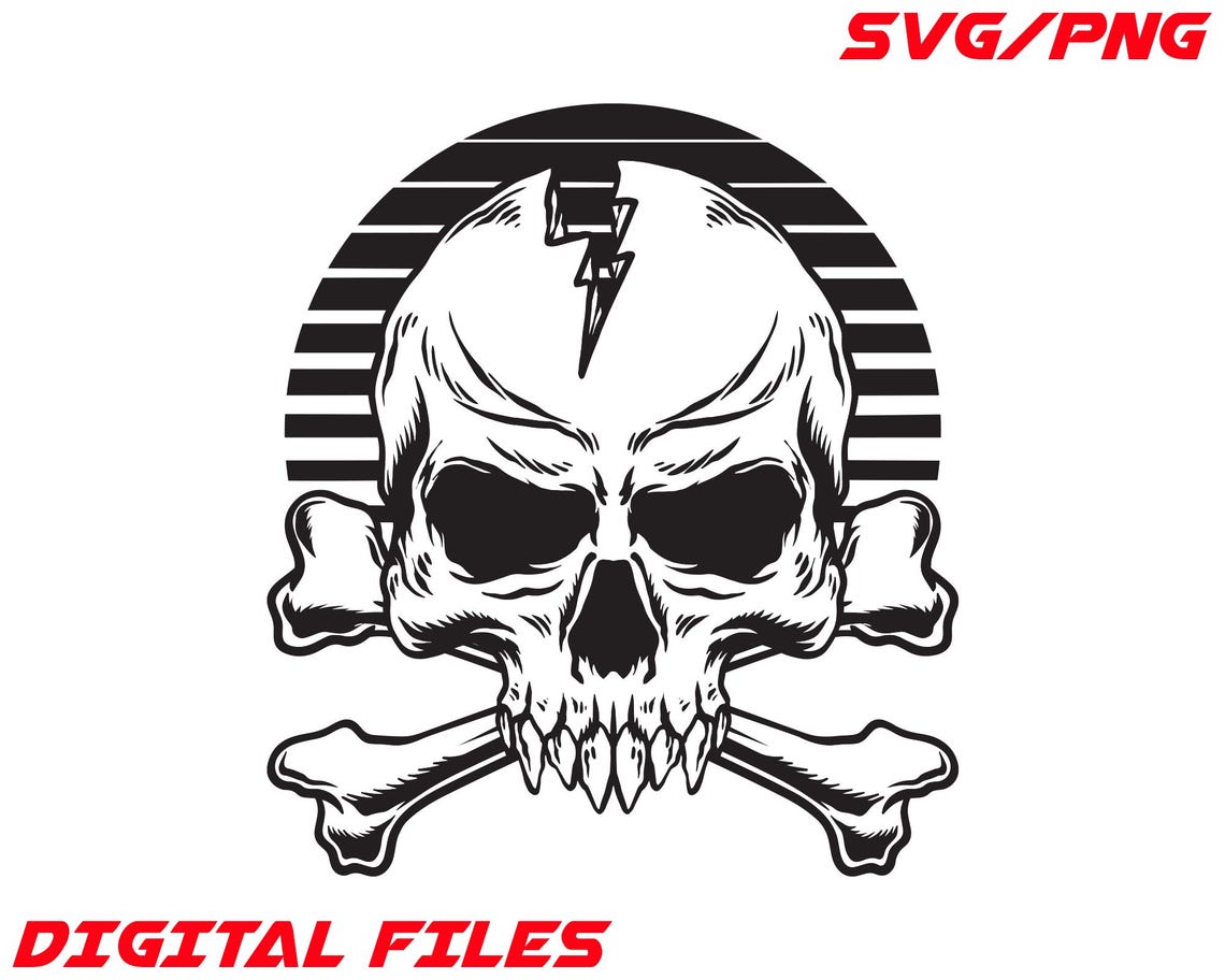 Skull With Crossed Bones Svg - Skull Rock Sign Svg - Skull Rock N Roll ...
