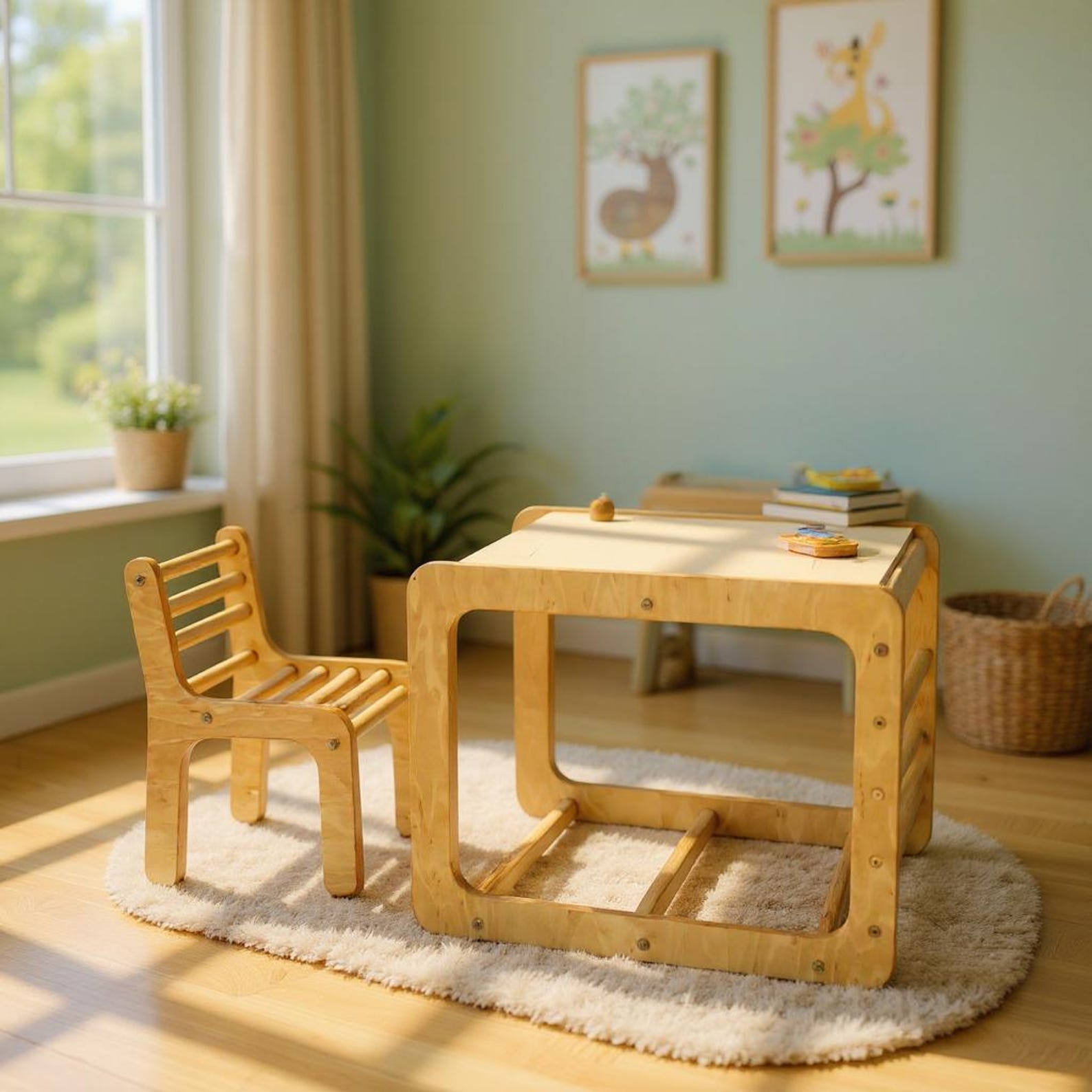 Montessori Toddler Desk and Chair Set - Wooden Kids Study Table for ...