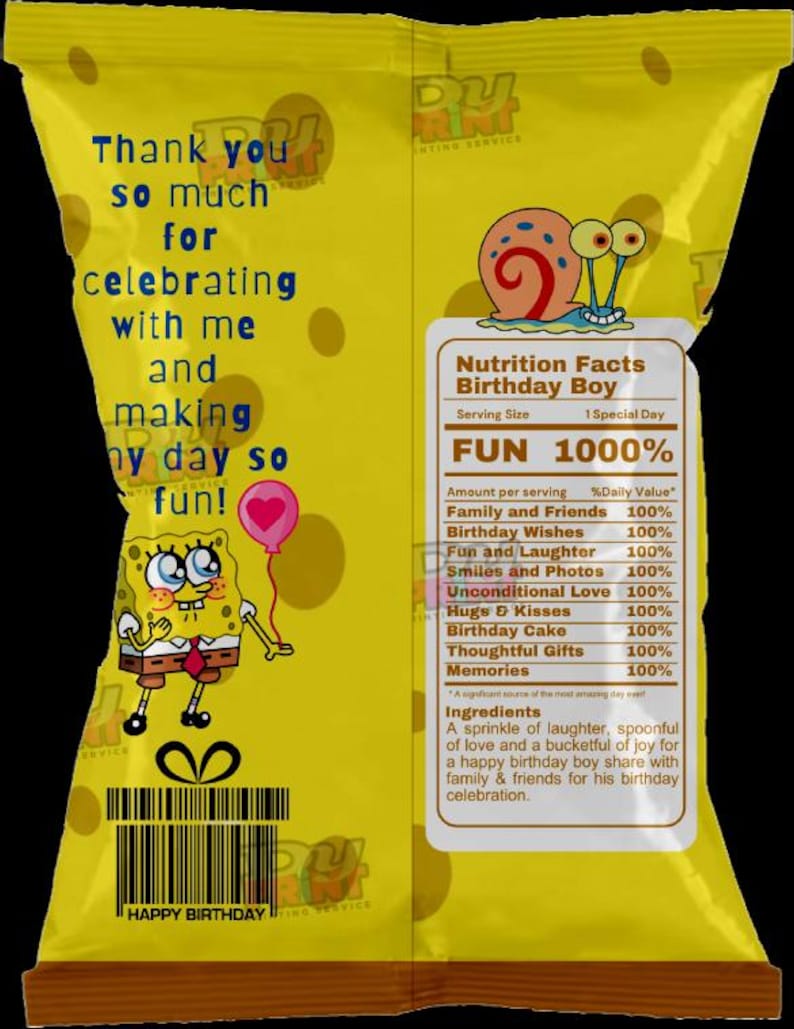 Spongebob Birthday Chip Bag - Etsy