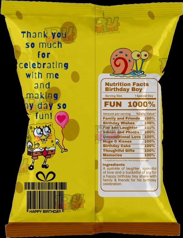 Spongebob Birthday Chip Bag - Etsy
