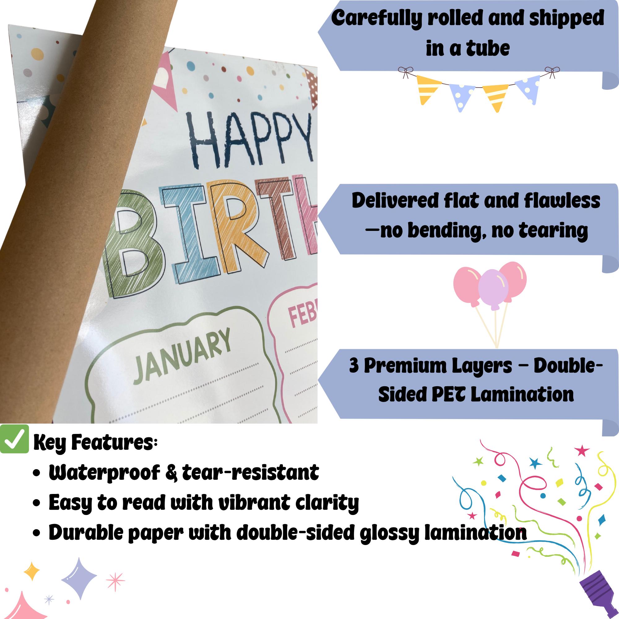 Boho Rainbow Birthday Chart Poster: Classroom Wall Decor (16x24in ...