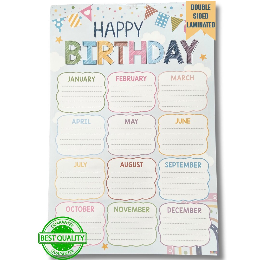Boho Rainbow Birthday Chart Poster: Classroom Wall Decor (16x24in ...