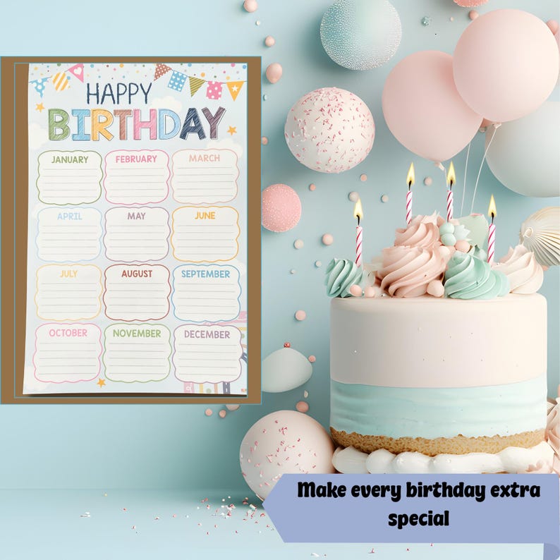 Boho Rainbow Birthday Chart Poster: Classroom Wall Decor (16x24in ...
