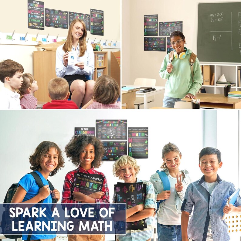4PCS Math Posters for Classroom – Chalkboard Growth Mindset Set for K–8 ...