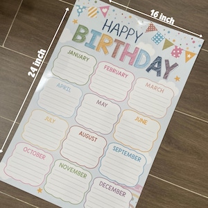 Boho Rainbow Birthday Chart Poster: Classroom Wall Decor (16x24in ...
