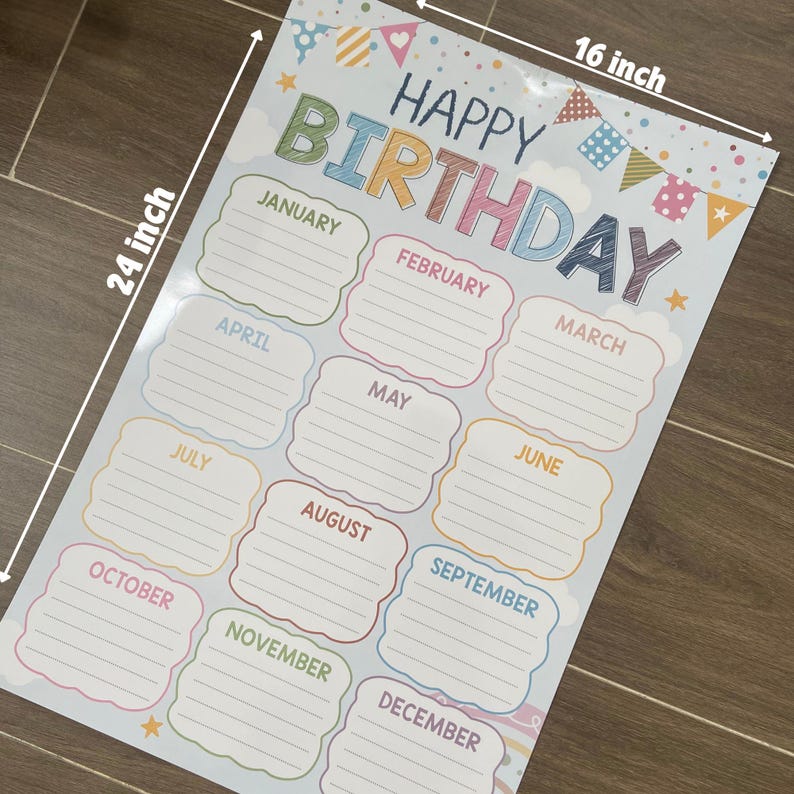 Boho Rainbow Birthday Chart Poster: Classroom Wall Decor (16x24in ...