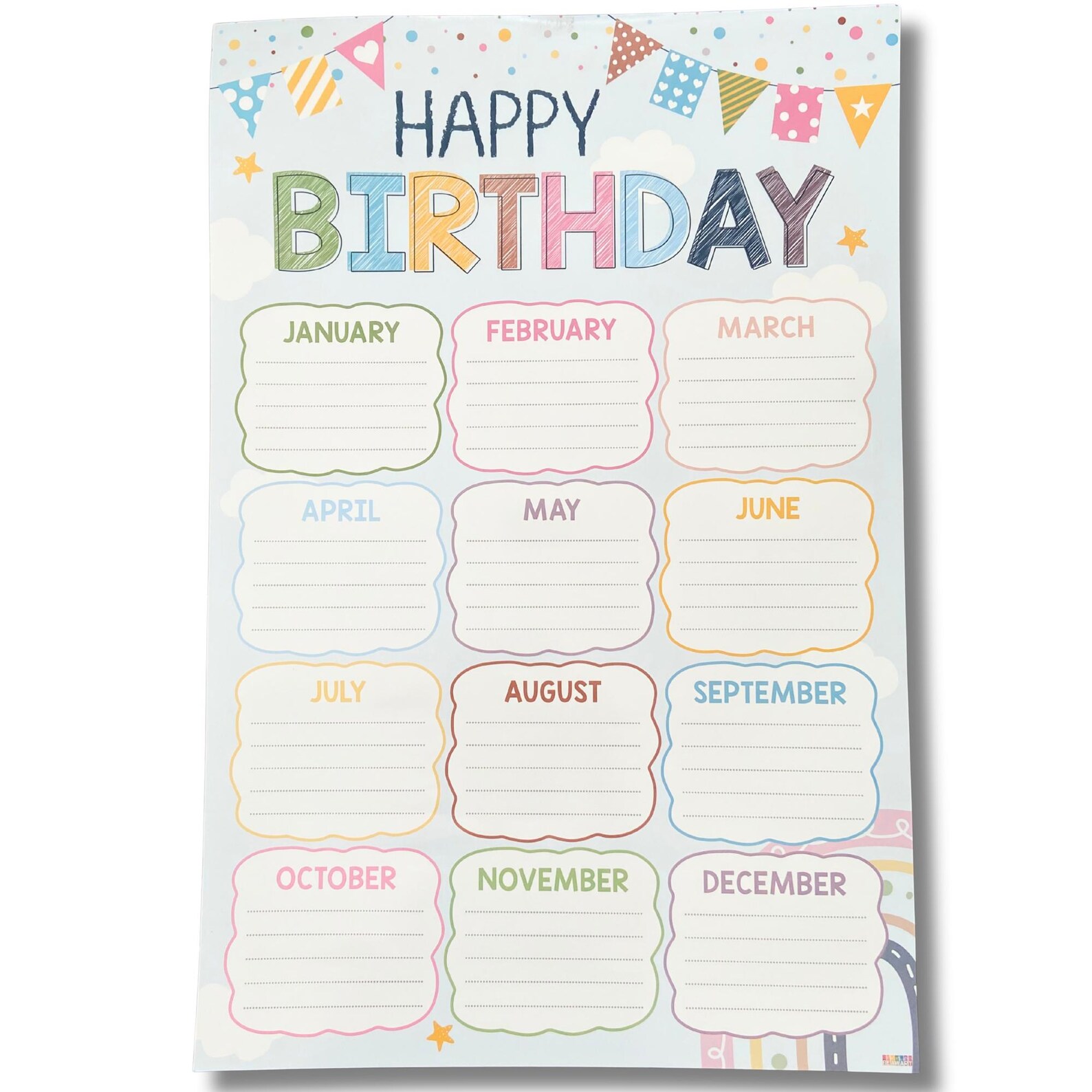 Boho Rainbow Birthday Chart Poster: Classroom Wall Decor (16x24in ...