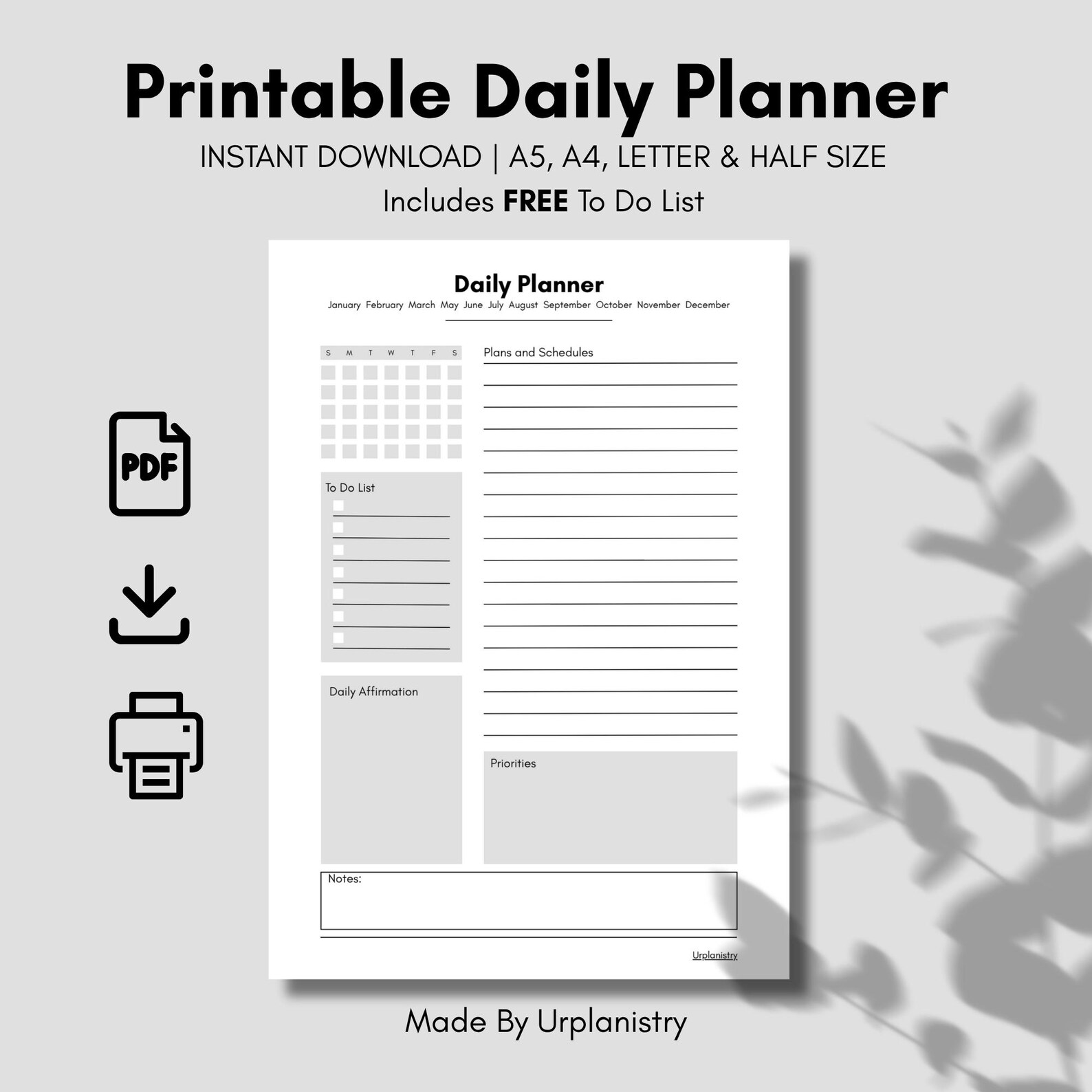 Minimalist Daily Planner Printable: A5 A4 Letter and Half Sizes (PDF ...