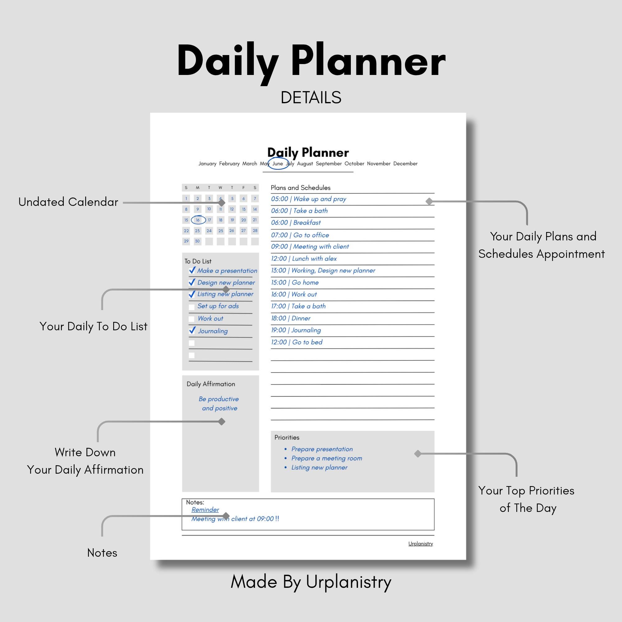 Minimalist Daily Planner Printable: A5 A4 Letter and Half Sizes (PDF ...