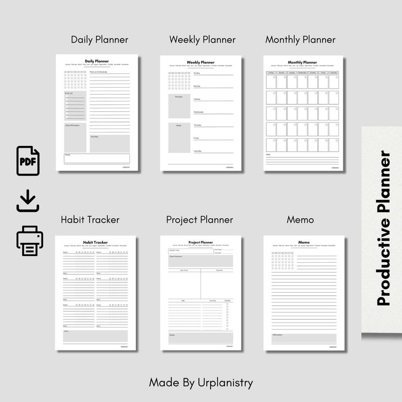 Printable Productive Planner Bundle | Daily, Weekly, Monthly, Project ...