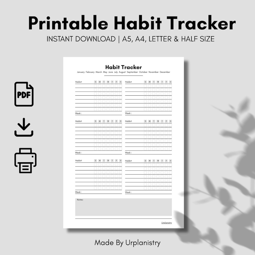 Printable Habit Tracker: Daily, Weekly, Monthly (A5, A4, Letter, Half ...