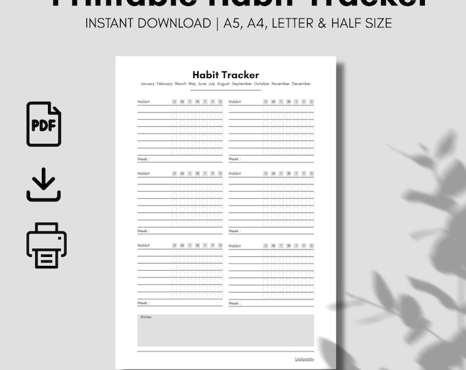 Printable Habit Tracker: Daily, Weekly, Monthly (A5, A4, Letter, Half ...
