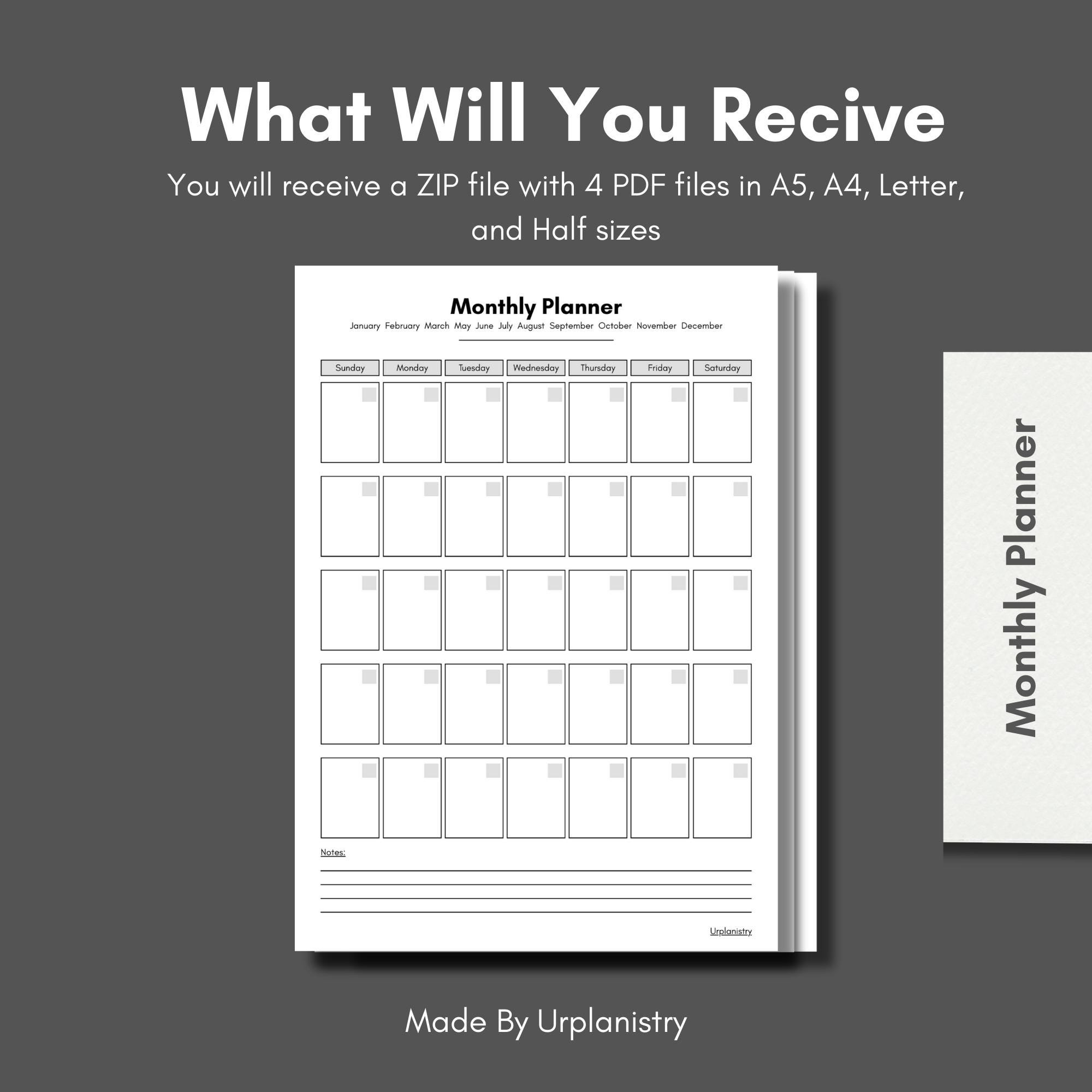 Undated Monthly Planner Printable | Minimalist Calendar PDF | Clean ...