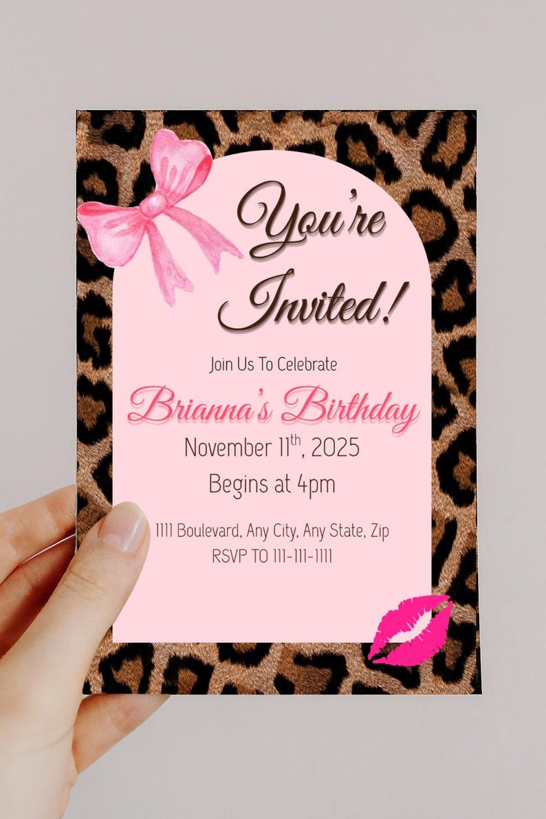 Pink Cheetah Birthday Invitation | Editable Coquette Inspired Birthday ...