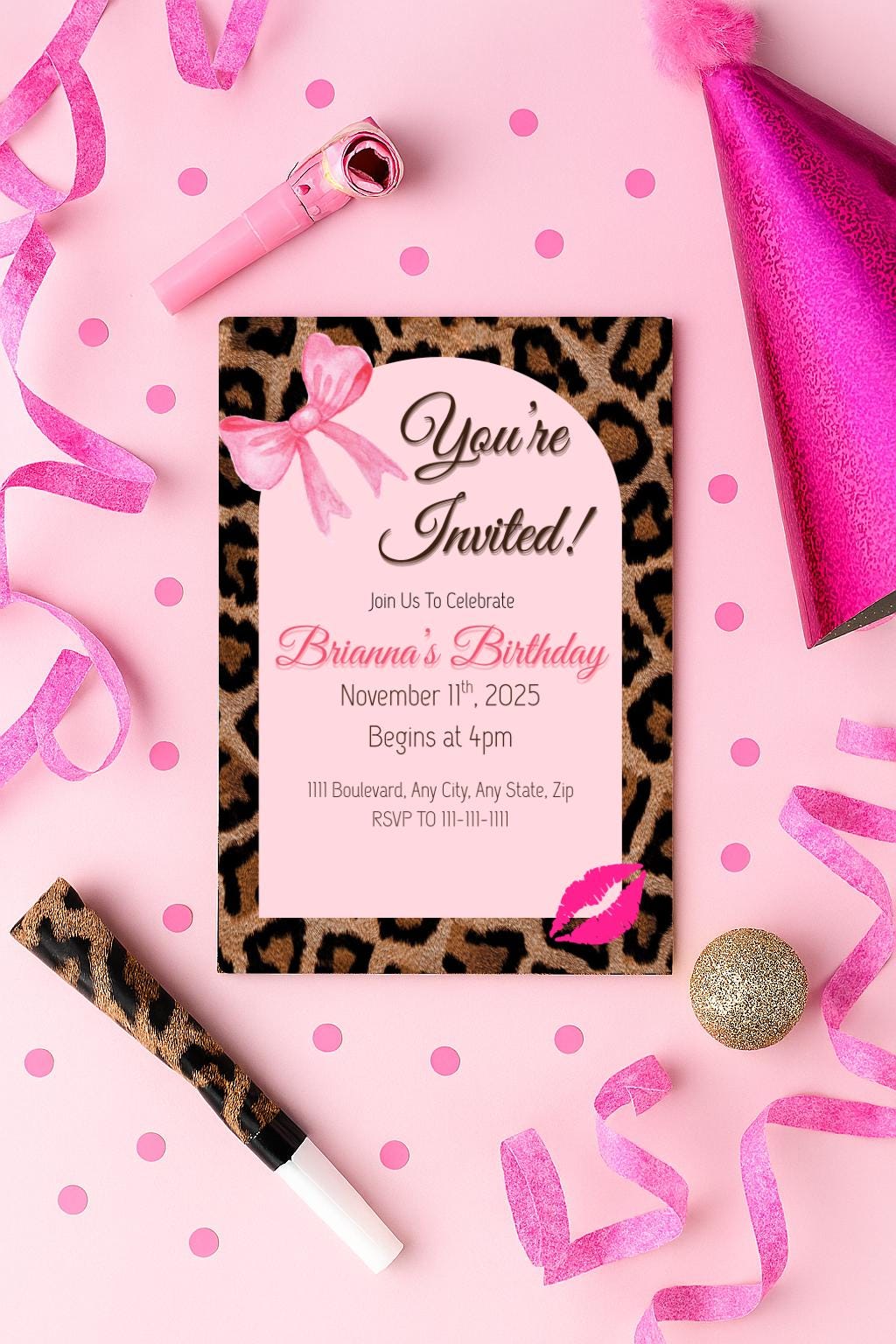 Pink Cheetah Birthday Invitation | Editable Coquette Inspired Birthday ...