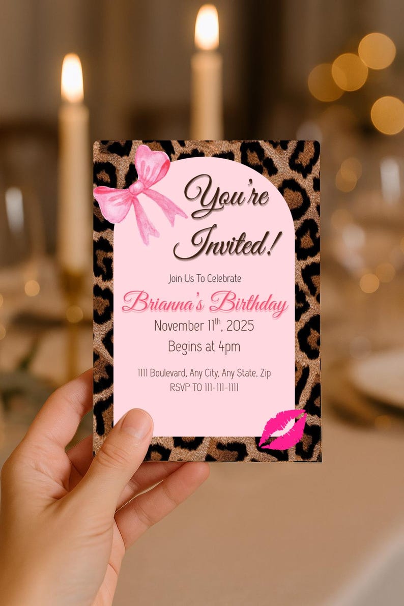 Pink Cheetah Birthday Invitation | Editable Coquette Inspired Birthday ...