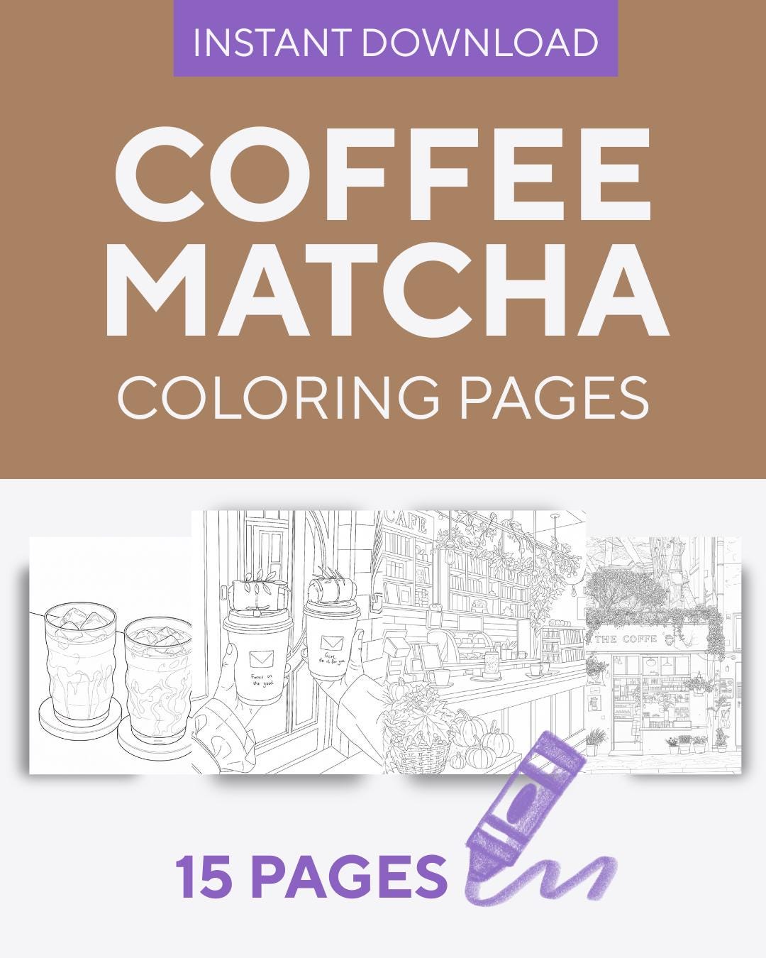 Coffee and Matcha Lovers 15 Printable Pages Coloring Book for Adults ...