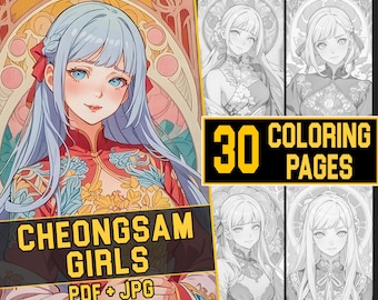 Cheongsam Coloring Book: 30 Anime Style Pages (PDF & JPG Instant ...