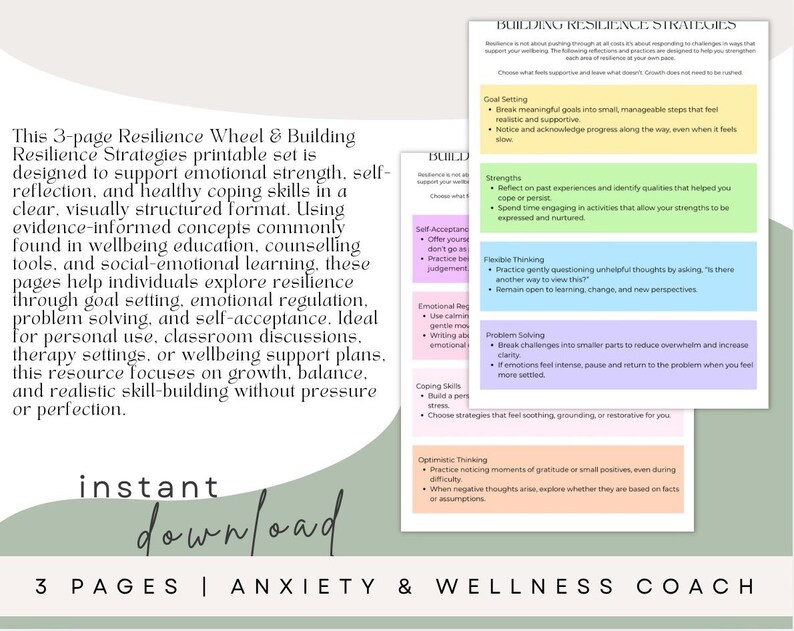 Resilience Wheel | Emotional Regulation, Coping Skills (PDF Printable ...