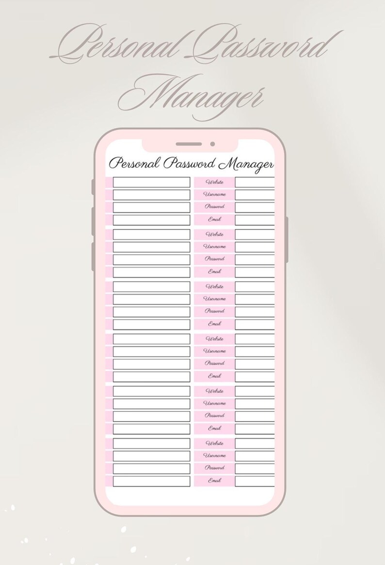 Personal Password Manager | Cute Printable Password Tracker | Pink ...