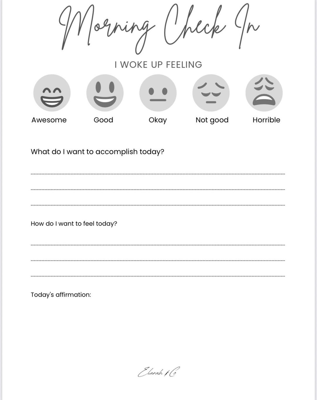 Morning Mental Health Check-in | Printable Mood Tracker & Daily ...