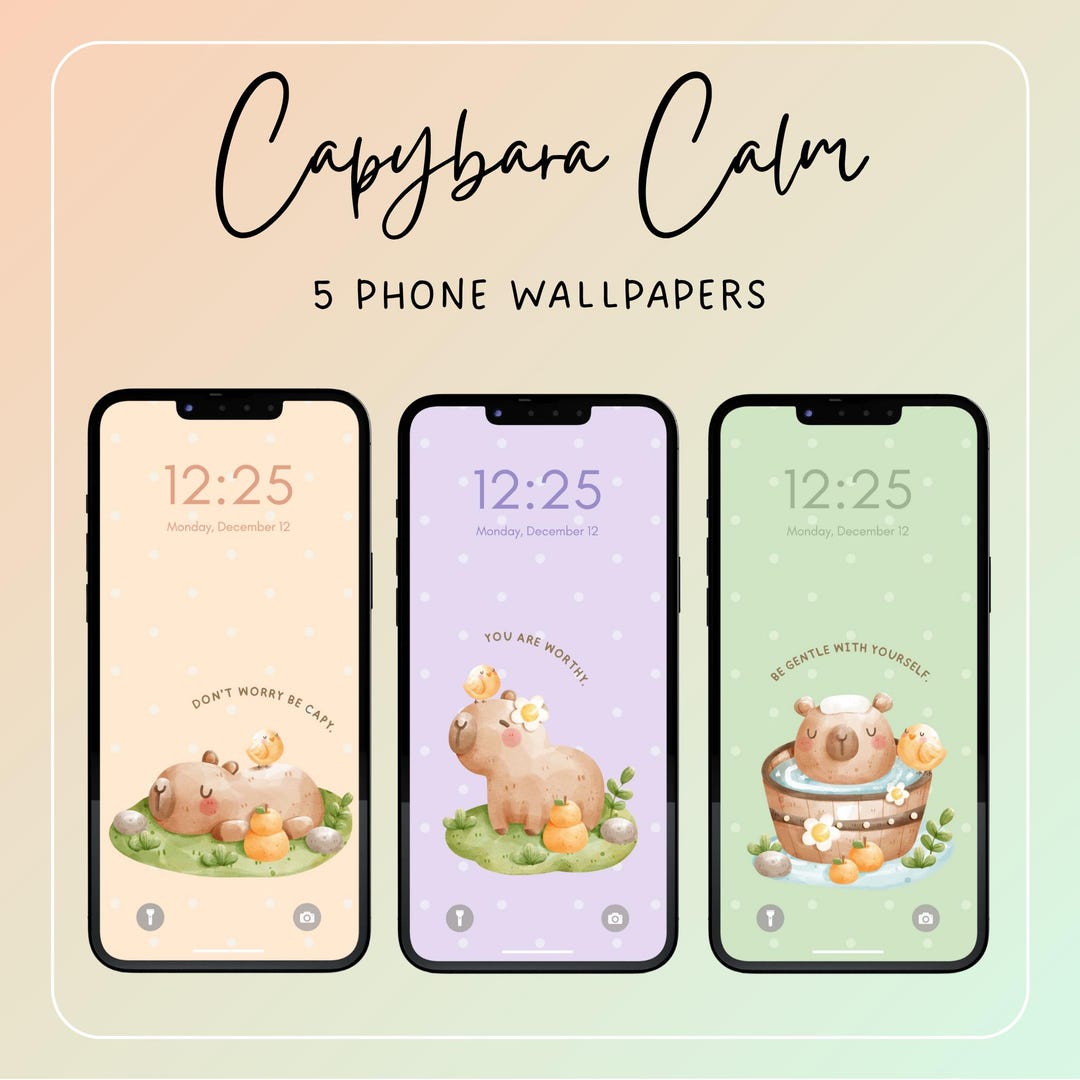 Capybara Calm Phone Wallpaper Set, Cute Animal Wallpaper, Cute Capybara ...