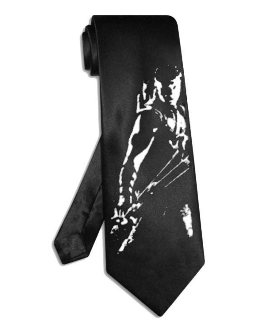 Hand-painted Hawkeye Tie: Black Satin Silk, Superhero Avenger Necktie ...