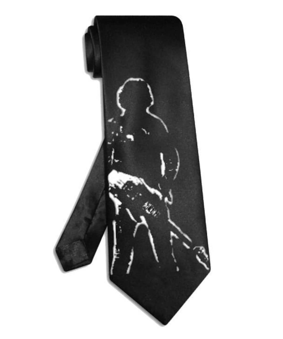 Bruce Springsteen Guitar on Back Tie Black Satin Silk Necktie - Etsy
