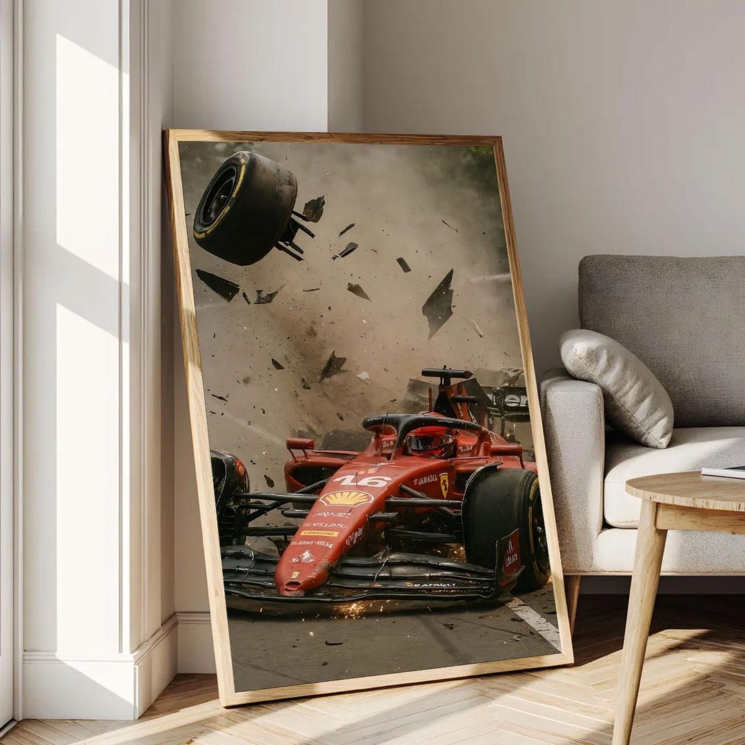 Racing Crash Action Poster, High Speed Motorsport Wall Art, Red Race ...
